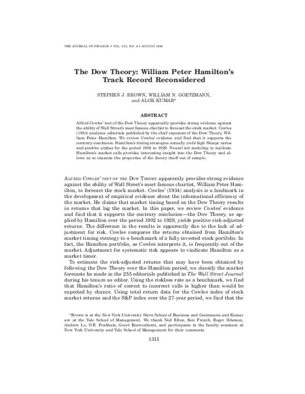 (PDF) The Dow Theory: William Peter Hamilton's Track Record Reconsidered