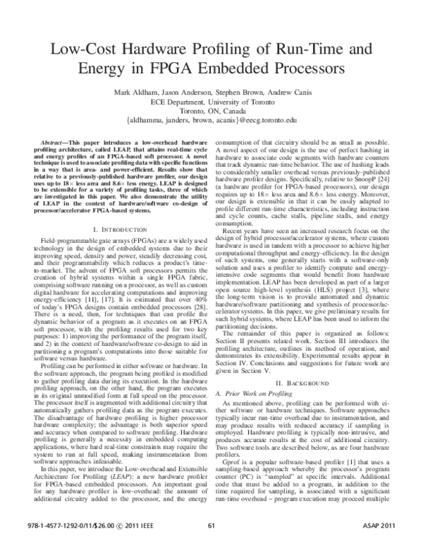 Pdf Low Cost Hardware Profiling Of Run Time And Energy In Fpga Embedded Processors Stephen 