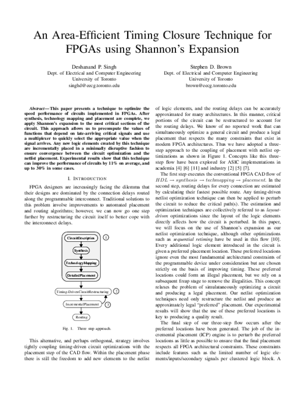 Pdf An Area Efficient Timing Closure Technique For Fpgas Using