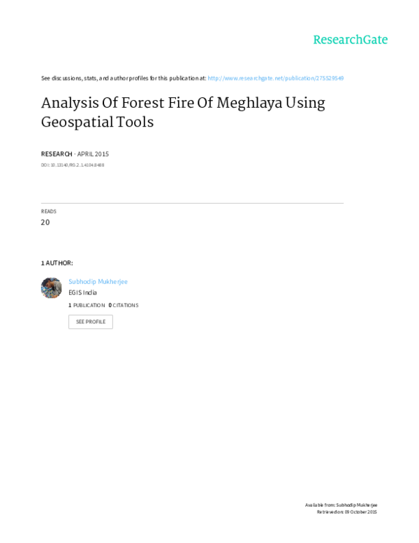 Pdf Analysis Of Forest Fire Of Meghlaya Using Geospatial Tools