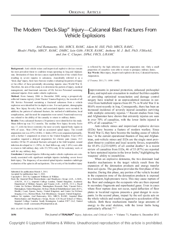 (PDF) The modern “deck-slap” injury—calcaneal blast fractures from ...