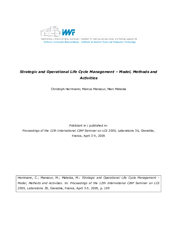 (PDF) Strategic and Operational Life Cycle Management – Model, Methods ...