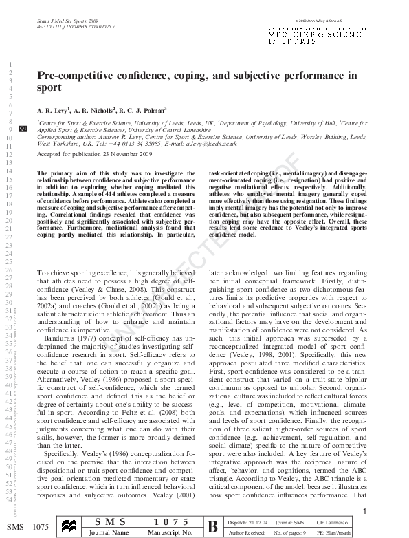 (PDF) Pre-competitive confidence, coping, and subjective performance in ...