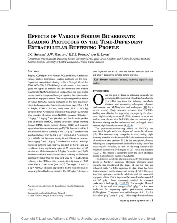 (PDF) Effects Of Various Sodium Bicarbonate Loading Protocols On Blood ...