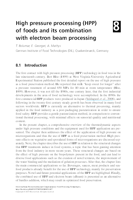 (PDF) High pressure processing (HPP) of foods and its combination with electron beam processing