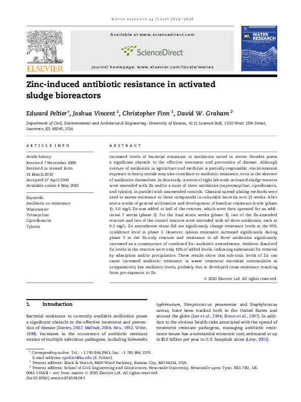 (PDF) Zinc-induced antibiotic resistance in activated sludge bioreactors