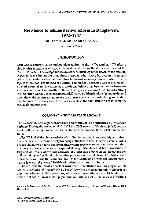 (PDF) Resistance to administrative reform in Bangladesh, 1972‐1987