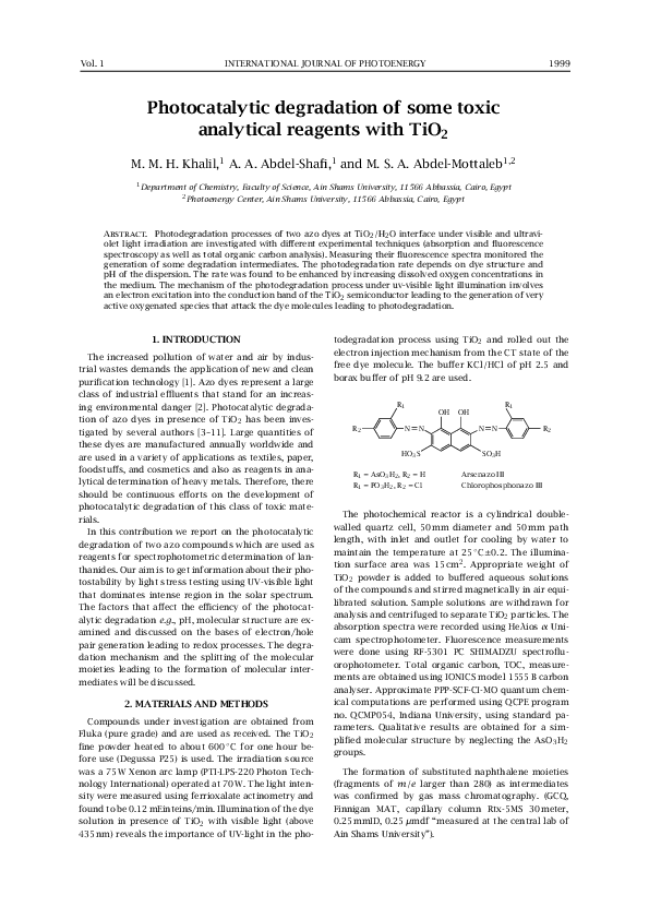(PDF) Photocatalytic degradation of some toxic analytical reagents with ...