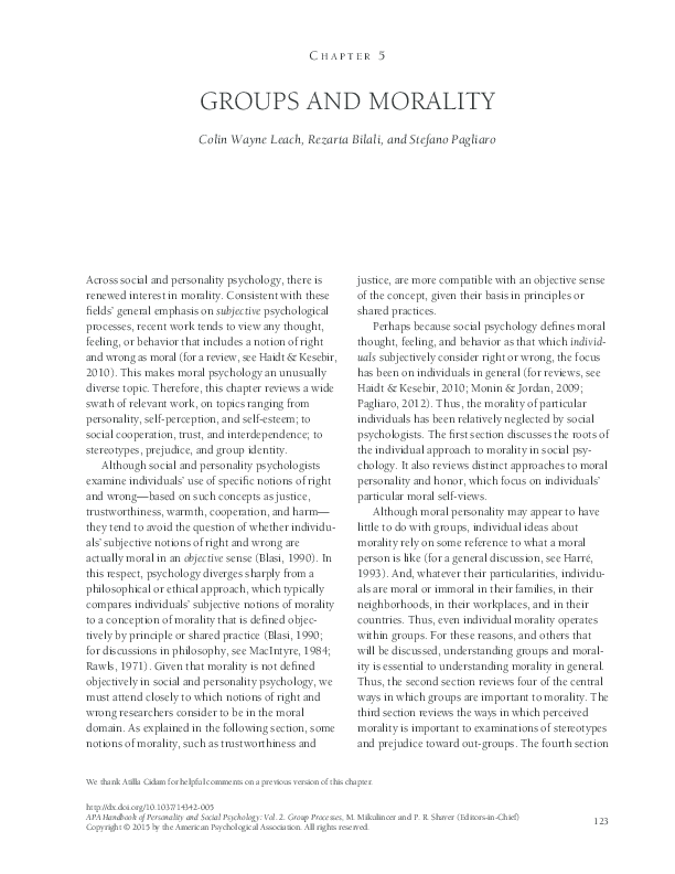 (PDF) Groups & Morality | Colin Wayne Leach - Academia.edu
