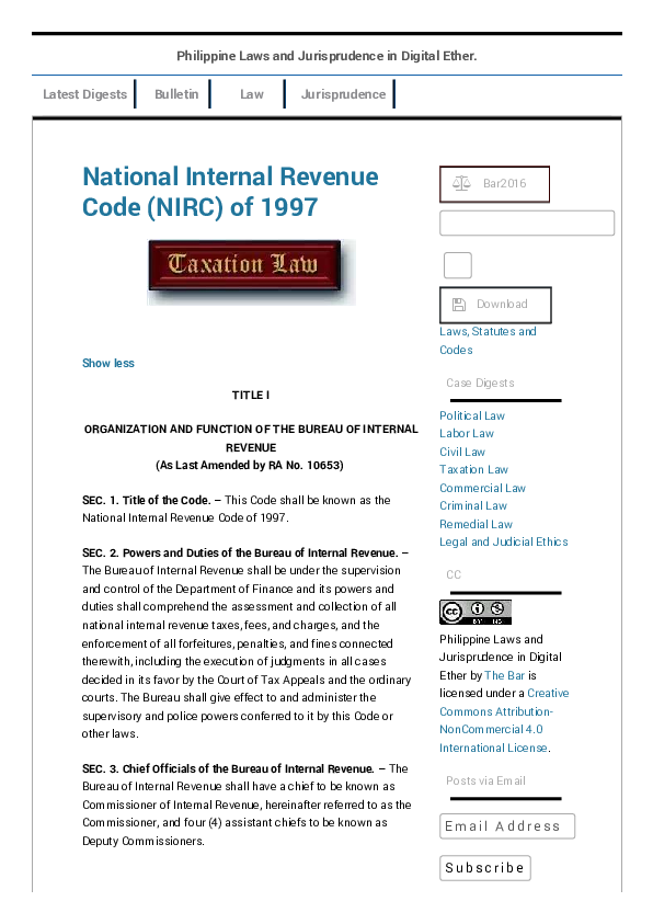 (PDF) National Internal Revenue Code (NIRC) of 1997 Show less TITLE I ...
