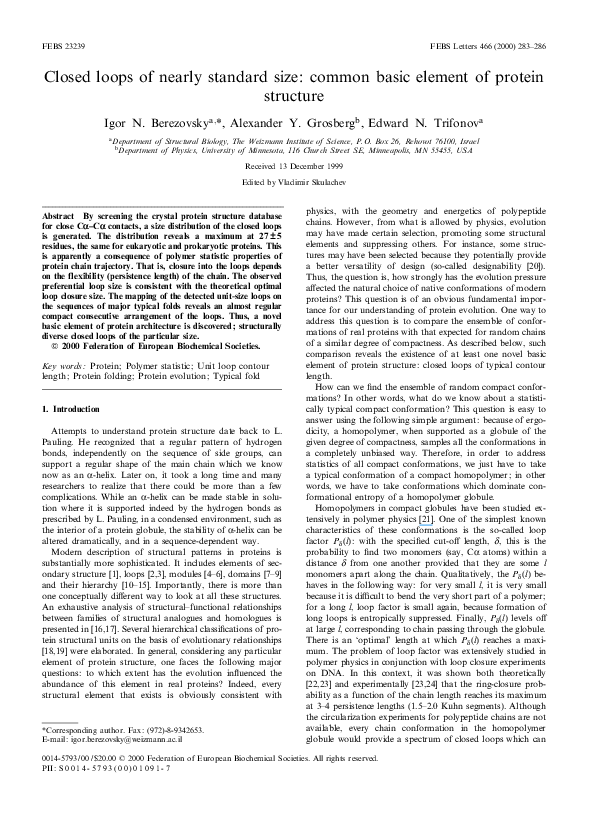 (PDF) Closed loops of nearly standard size: common basic element of ...
