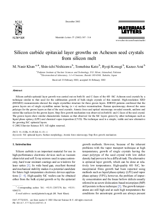 (PDF) Silicon carbide epitaxial layer growths on Acheson seed crystals from silicon melt