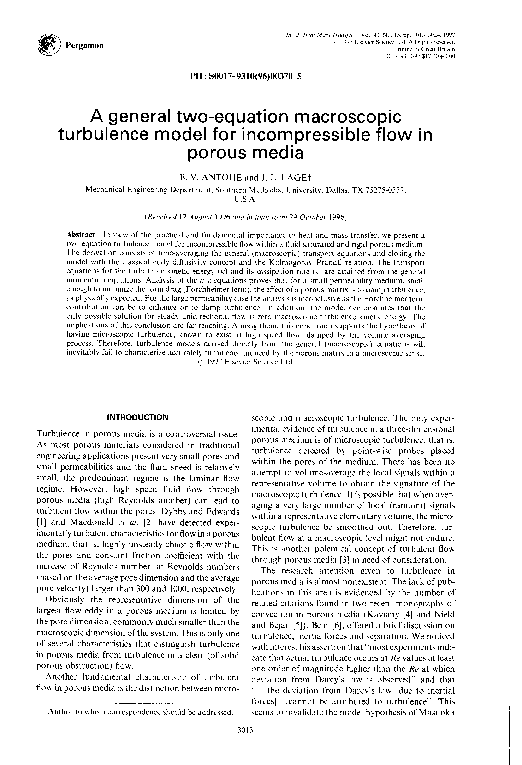 (PDF) A general two-equation macroscopic turbulence model for incompressible flow in porous media