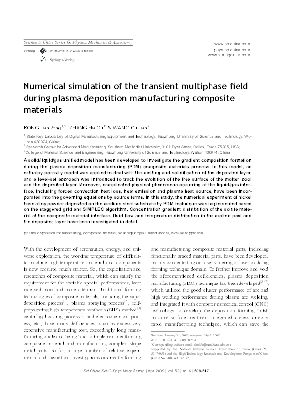 (PDF) Numerical Simulation of Transient Multiphase Field During Hybrid Plasma-Laser Deposition ...