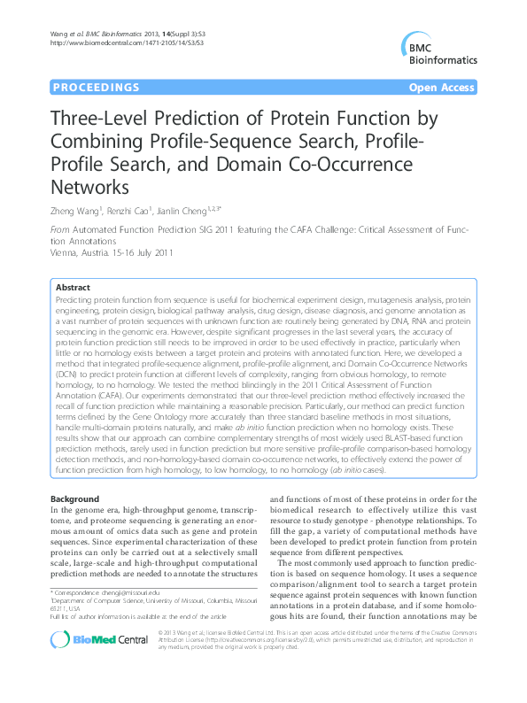 Pdf Three Level Prediction Of Protein Function By Combining Profile Sequence Search Profile