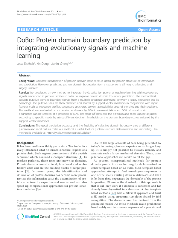 (PDF) DoBo: Protein domain boundary prediction by integrating evolutionary signals and machine ...