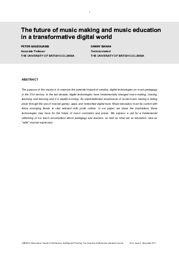 (PDF) The future of music making and music education in a ...