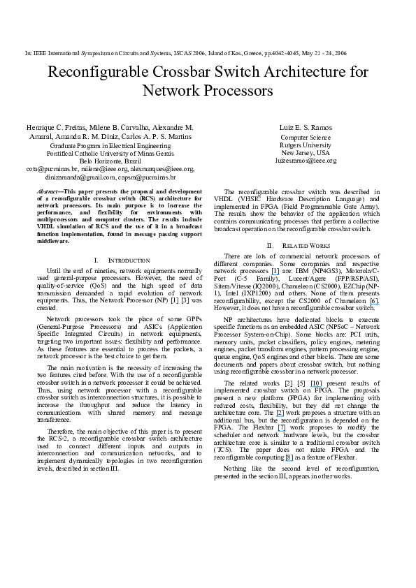 Pdf Reconfigurable Crossbar Switch Architecture For Network Processors