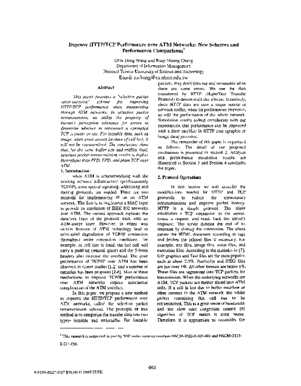 Pdf Improve Tcp Performance Over Atm Networks New Schemes And