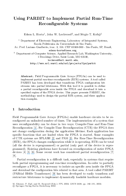 (PDF) Using PARBIT to Implement Partial Run-Time Reconfigurable Systems