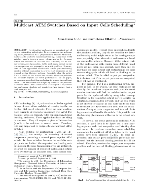 (PDF) Multicast ATM Switches Based on Input Cells Scheduling