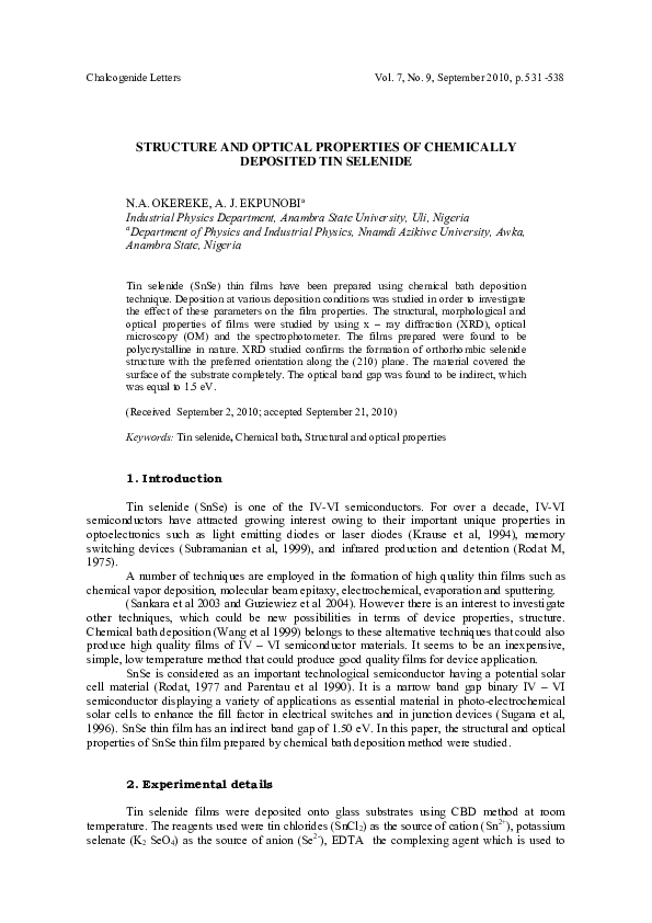 (PDF) Structure and optical properties of chemically deposited Sb2S3 thin films