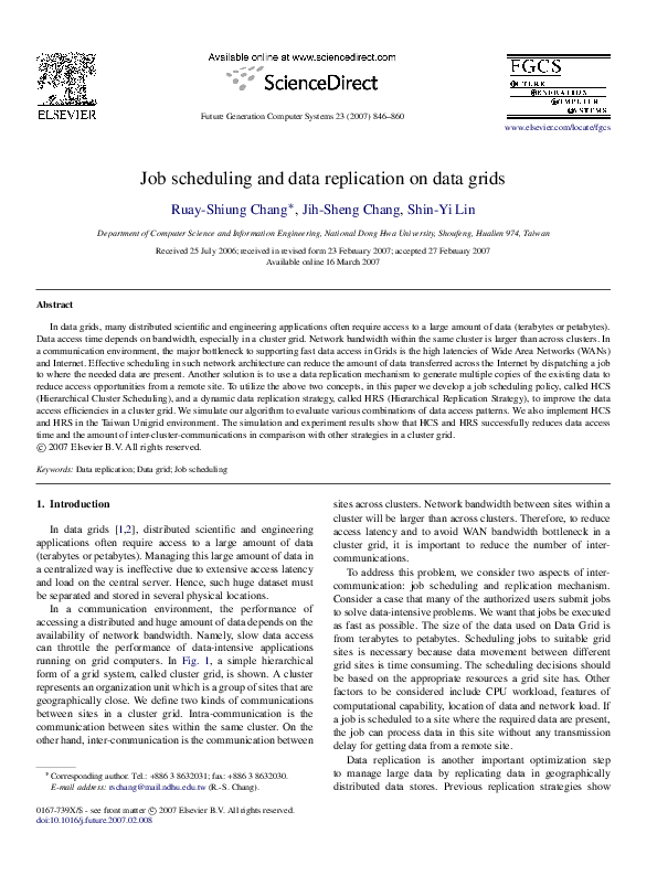 (PDF) Job scheduling and data replication on data grids