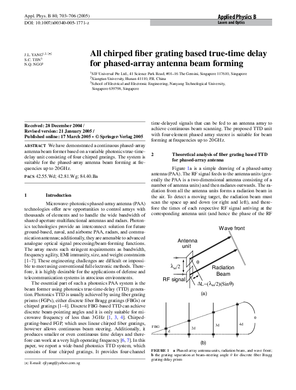 (PDF) All chirped fiber grating based true-time delay for phased-array antenna beam forming ...