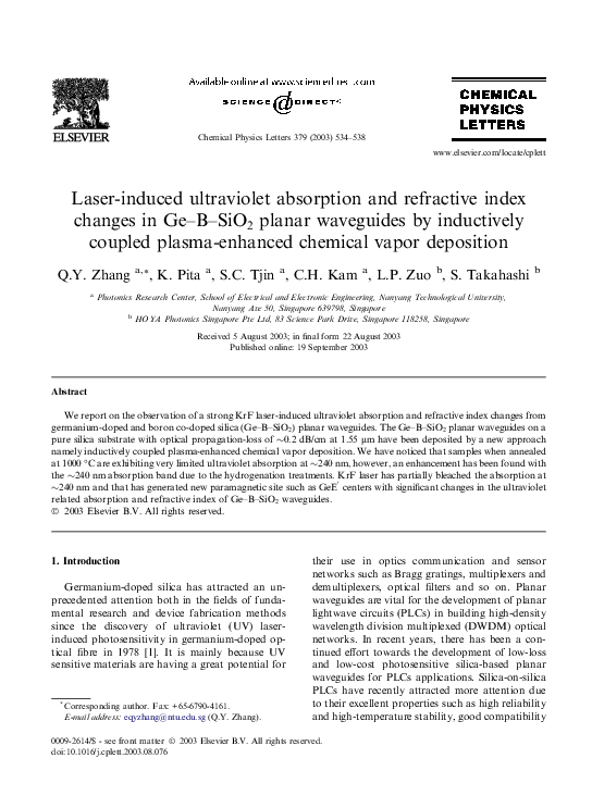 (PDF) Laser-induced ultraviolet absorption and refractive index changes in Ge B SiO2 planar ...