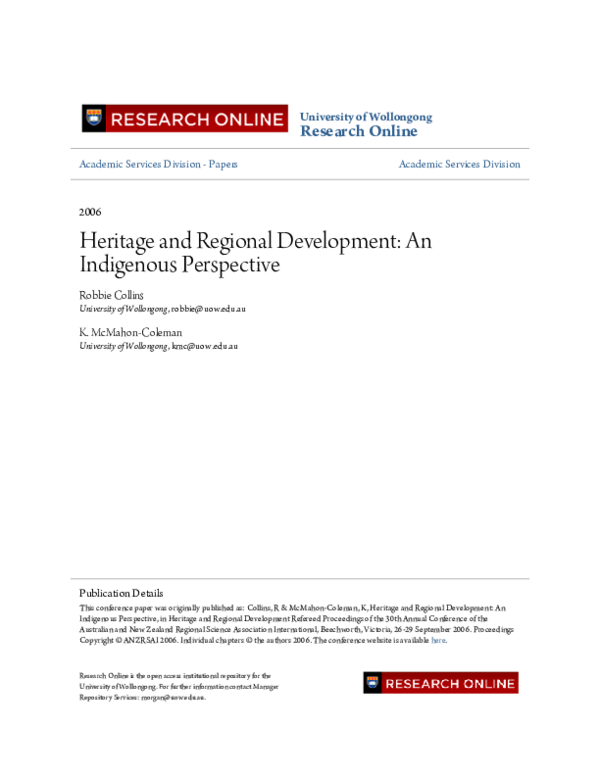 (PDF) Heritage and Regional Development: An Indigenous Perspective