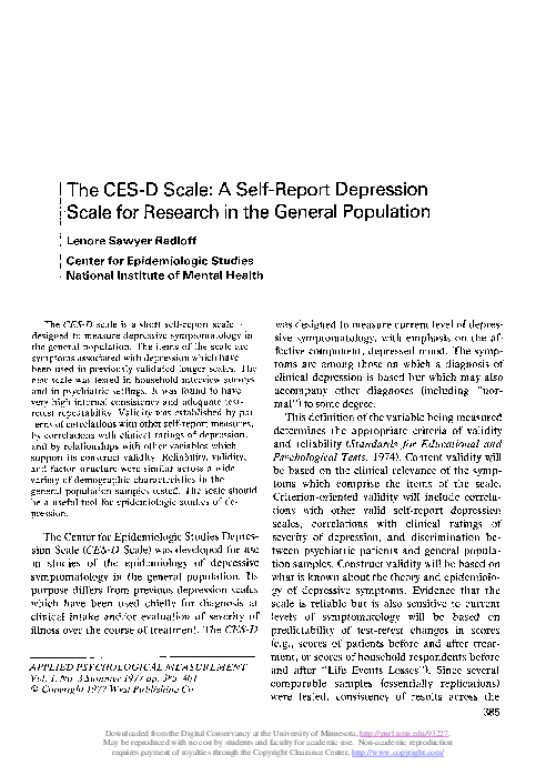 (PDF) The CES-D ScaleA Self-Report Depression Scale for Research in the ...