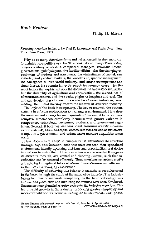 (PDF) Renewing American Industry, by Paul R. Lawrence and Davis Dyer ...