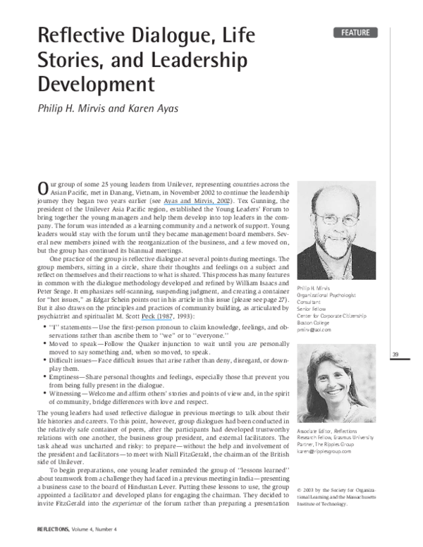 (PDF) Reflective Dialogue, Life Stories, and Leadership Development