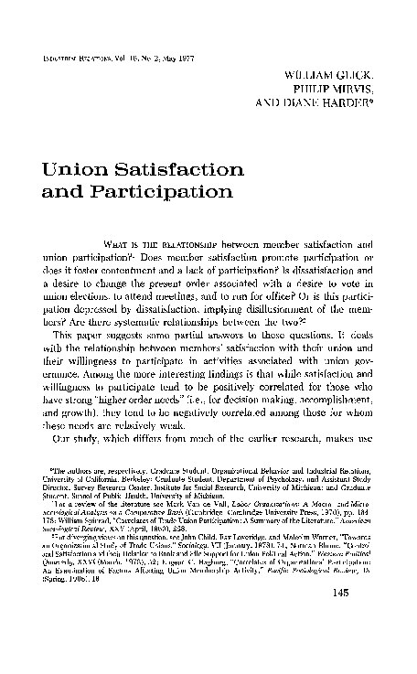 (PDF) Union Satisfaction and Participation