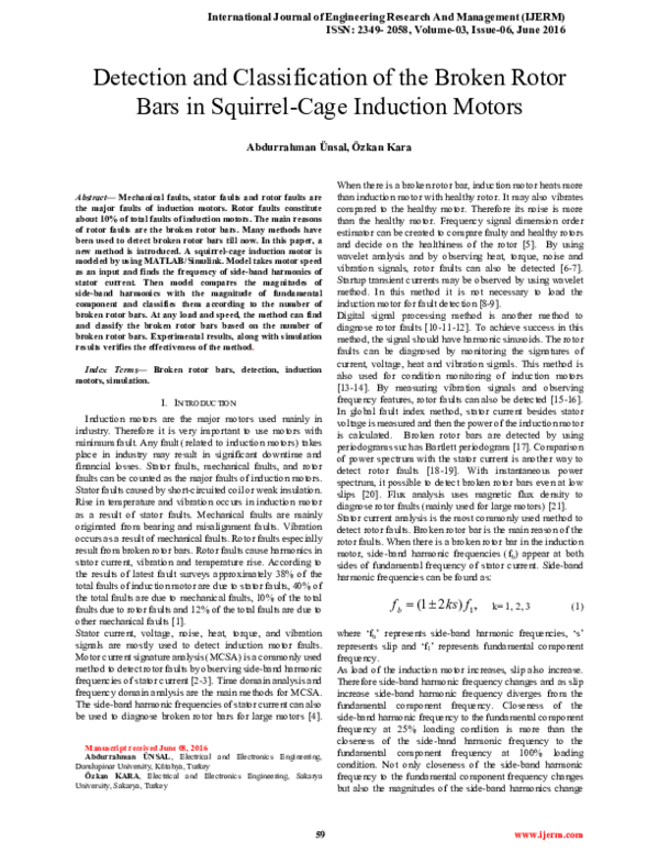 Detection And Classification Of The Broken Rotor Bars In Squirrel Cage Induction Motors