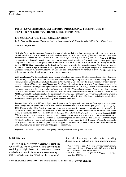Pdf Pitch Synchronous Waveform Processing Techniques For Text To