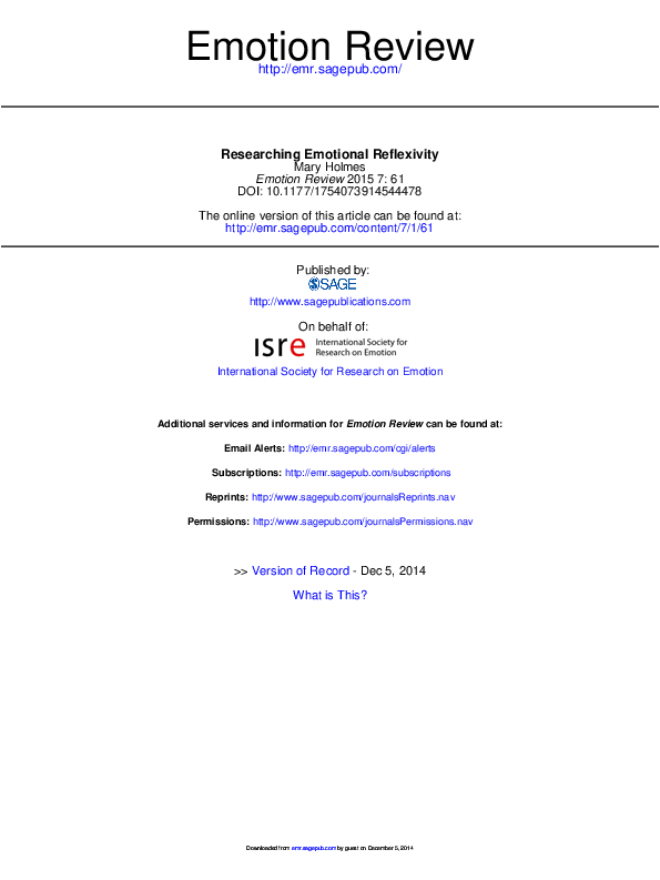 (PDF) Researching Emotional Reflexivity