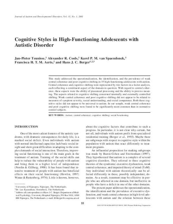 (PDF) Cognitive styles in high-functioning adolescents with autistic ...