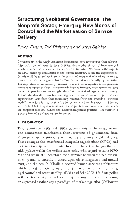 (PDF) Structuring neoliberal governance: The nonprofit sector, emerging ...