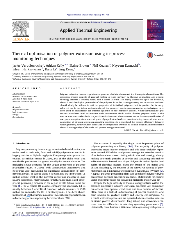 (PDF) Thermal optimisation of polymer extrusion using in-process monitoring techniques