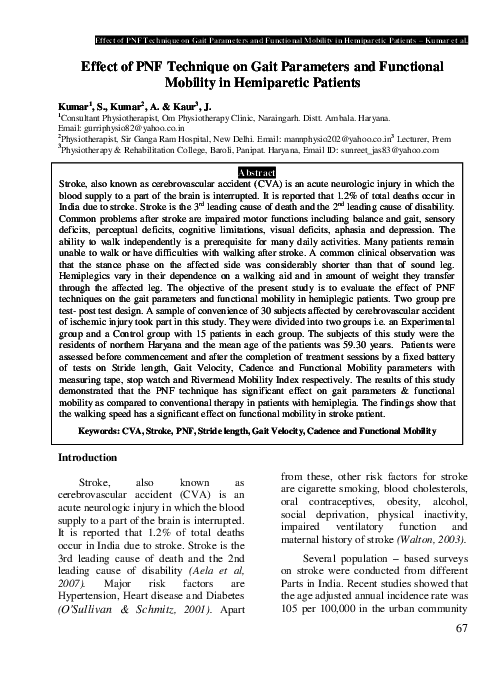 (PDF) Effect of PNF Technique on Gait Parameters and Functional ...