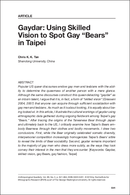 Gaydar: Using Skilled Vision to Spot Gay "Bears" in Taipei