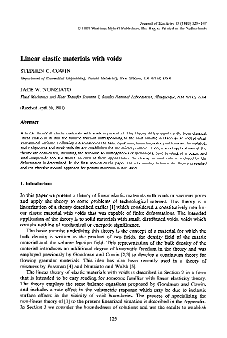 (PDF) Linear elastic materials with voids