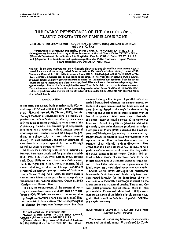 (PDF) The fabric dependence of the orthotropic elastic constants of cancellous bone