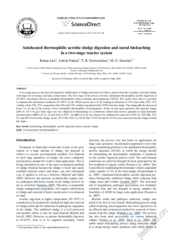 (PDF) Autoheated thermophilic aerobic sludge digestion and metal ...