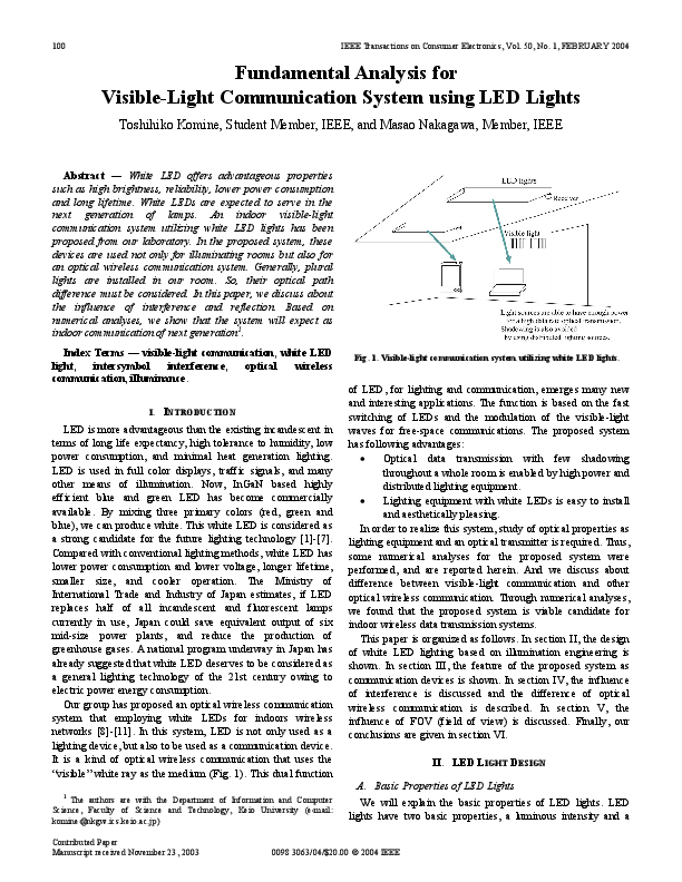 Pdf Fundamental Analysis For Visible Light Communication System Using Led Lights