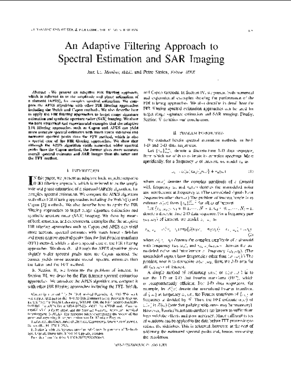 Pdf An Adaptive Filtering Approach To Spectral Estimation And Sar Imaging 