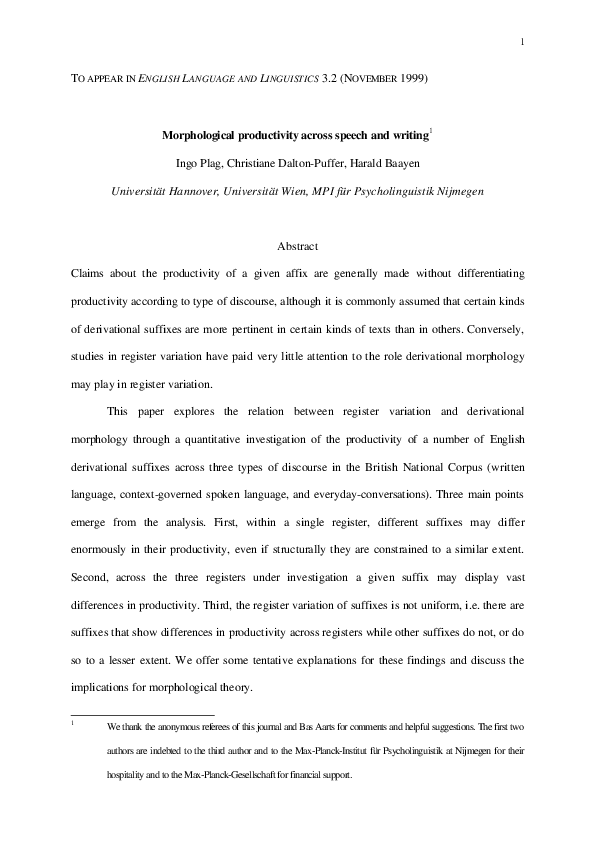 (PDF) Morphological productivity across speech and writing