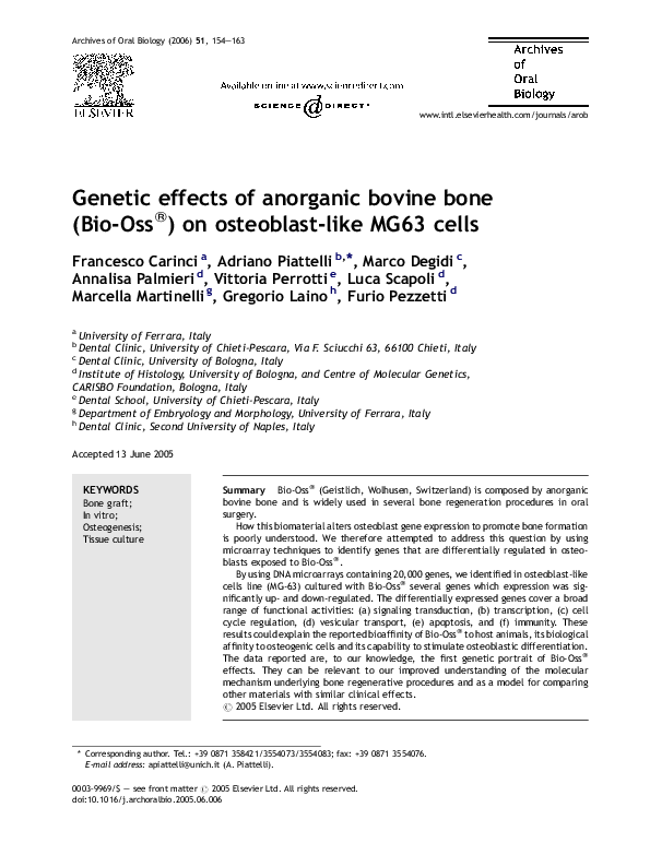 (PDF) Genetic effects of anorganic bovine bone (Bio-Oss®) on osteoblast ...