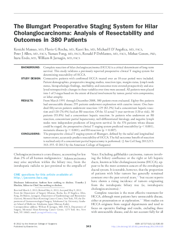 (PDF) The Blumgart Preoperative Staging System for Hilar ...